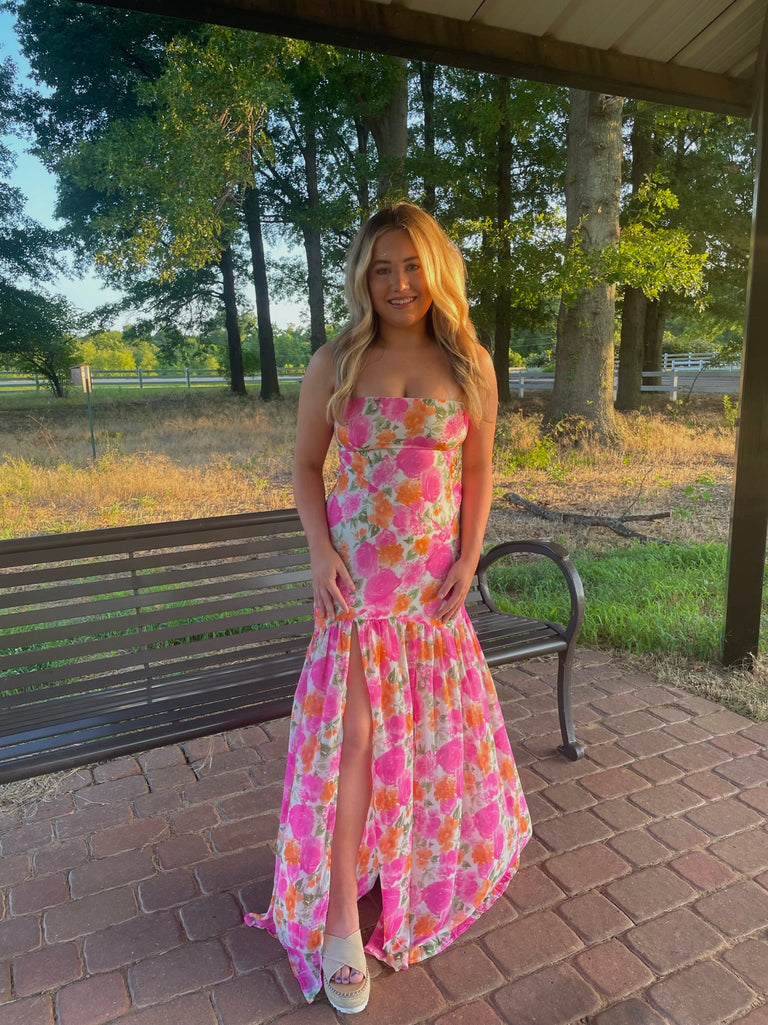 Ramona Strapless Asymmetrical-Seam Floral Dress – Balliet Boutique