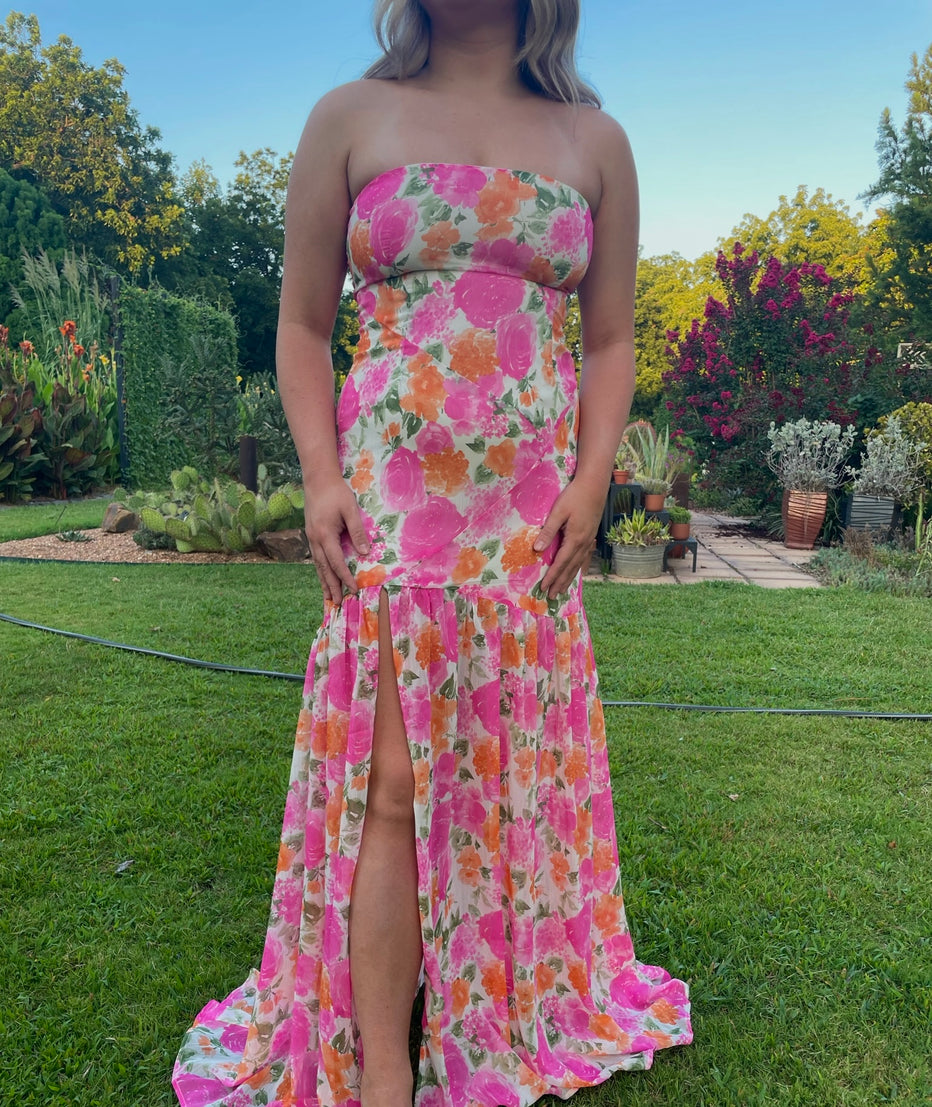 Ramona Strapless Asymmetrical-Seam Floral Dress – Balliet Boutique
